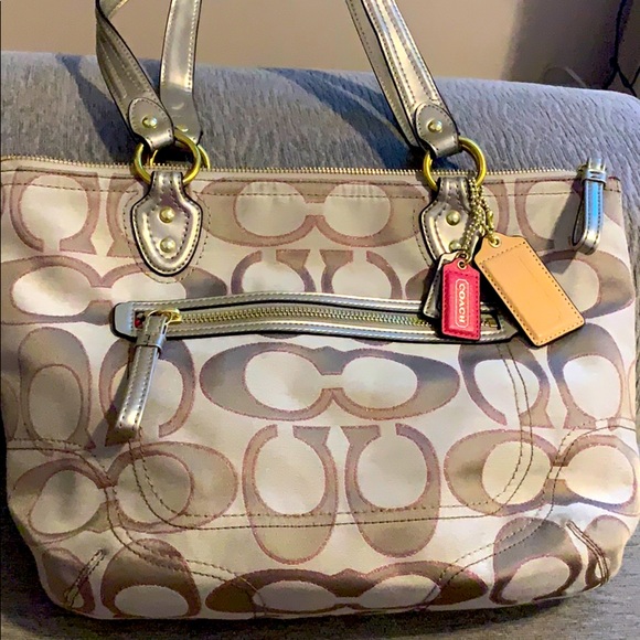 Coach | Bags | Coach Poppy Metallic Signature Small Tote 23473 | Poshmark